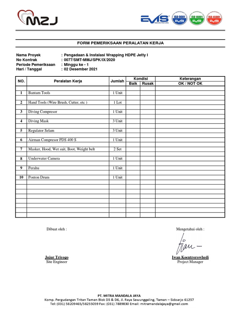 Checklist Pengecekan Alat 1 | PDF