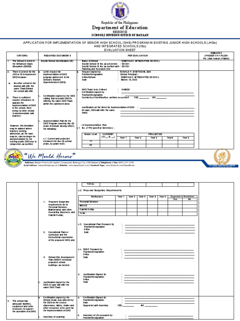 Application For Implementation of Senior High School SHS Program in ...