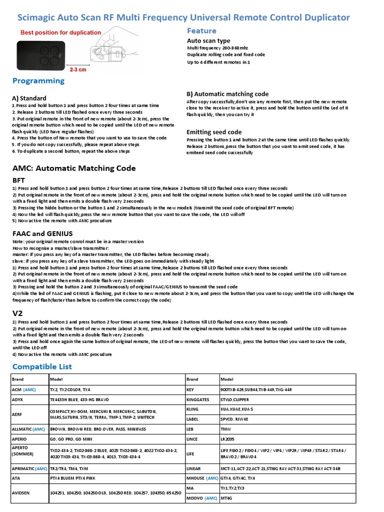 Programming: AMC: Automatic Matching Code | PDF | Remote Control ...