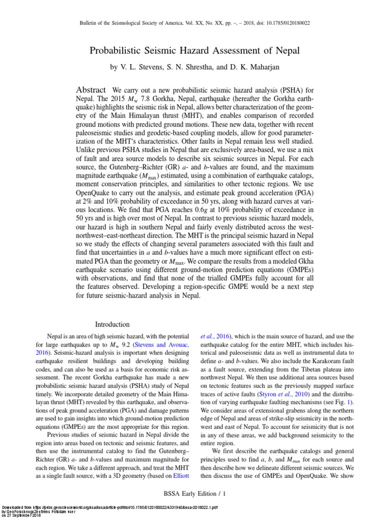 Probabilistic Seismic Hazard Assessment of Nepal | PDF | Earthquakes ...
