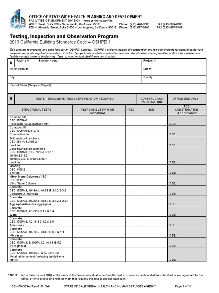 OSHPD 1 - TIO Program 2013 CBC | PDF | Concrete | Plumbing