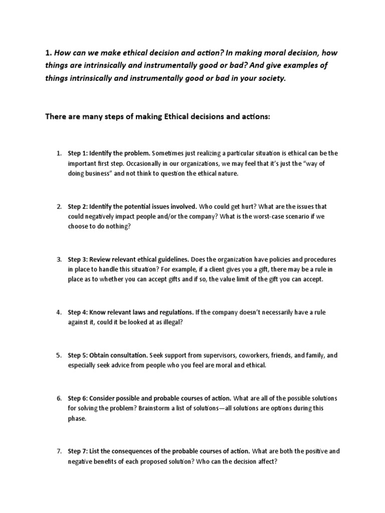 Things Are Intrinsically and Instrumentally Good or Bad? and Give ...
