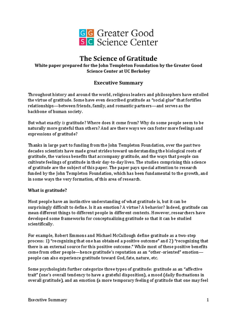 The Science of Gratitude: An Overview of Research on the Origins ...