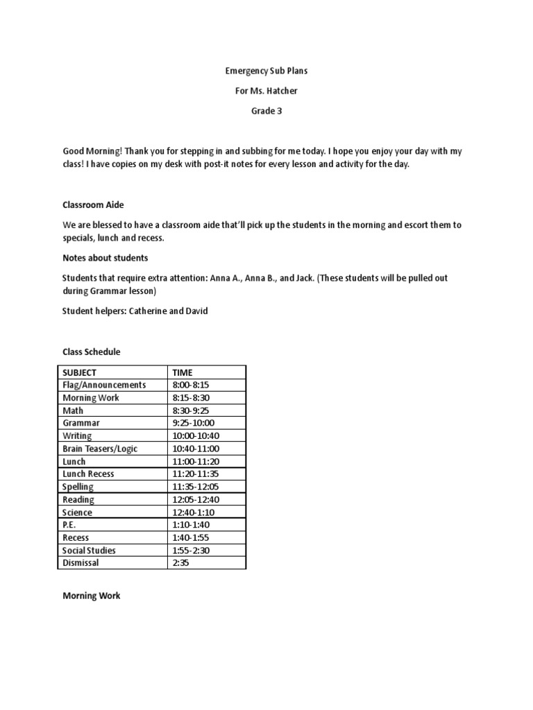 emergency lesson plans | PDF | Classroom