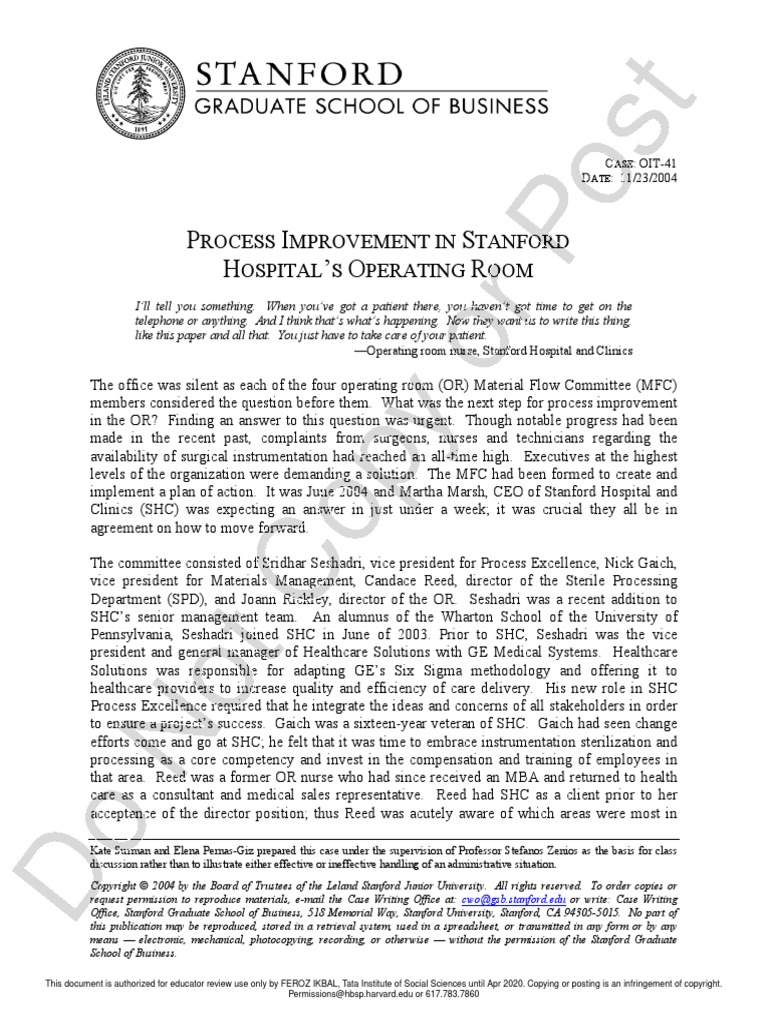 Operating Room Stanford - Case Study | PDF | Surgery | Hospital