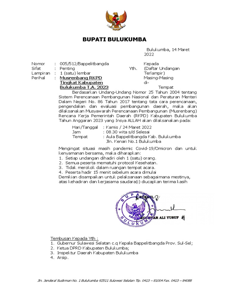 Undangan Musrenbang Bulukumba 2023 | PDF