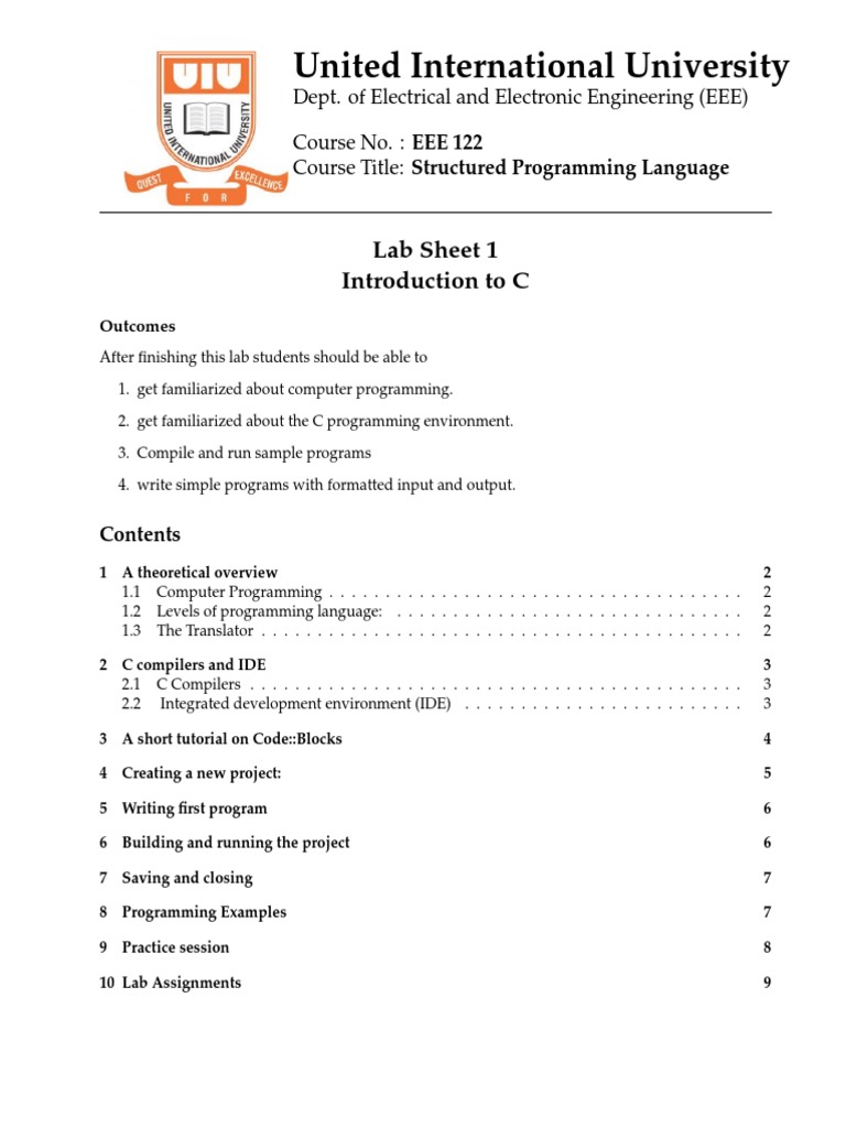 United International University: Lab Sheet 1 Introduction To C | PDF | Programming | Computer ...