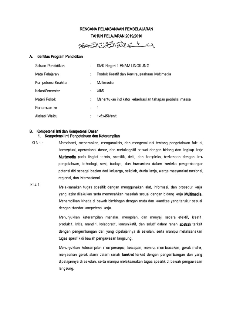 RPP Produk Kreatif Dan KWR c3 Kls Xii | PDF | Karier & Perkembangan