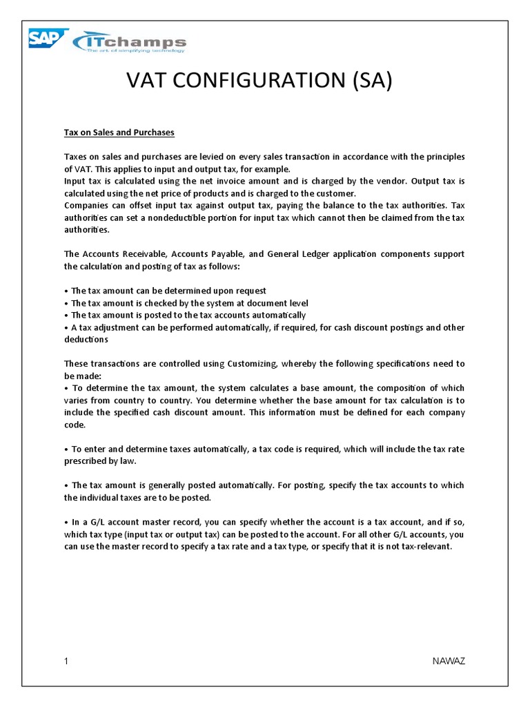 VAT CONFIGURATION For SA | PDF | Taxes | Value Added Tax