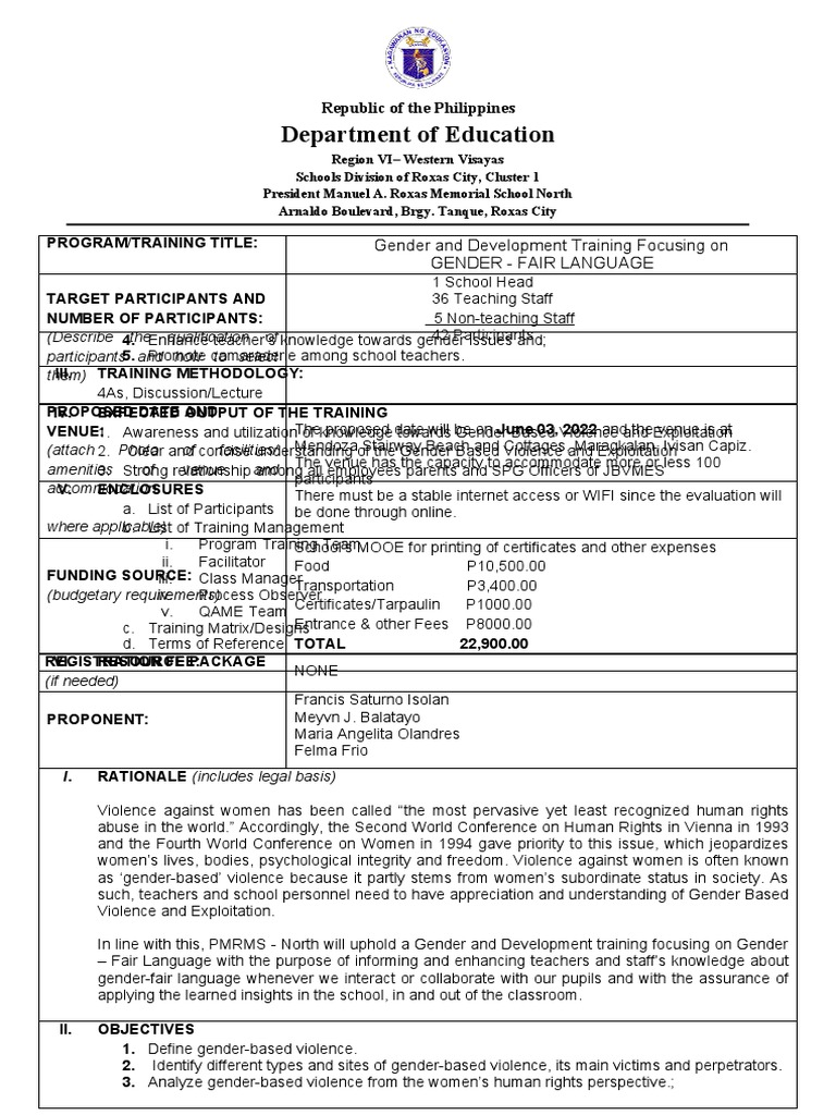 Gad Proposed Training Matrix Sy 2021-2022 | PDF | Violence Against ...