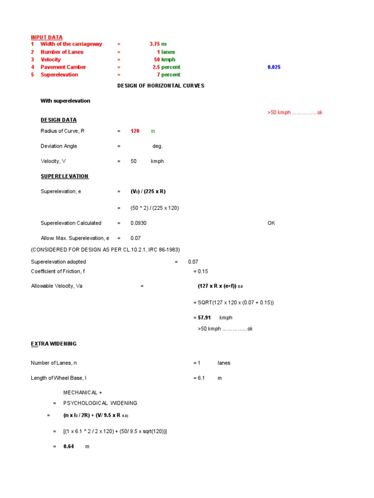 Design of Horizontal Curves With Superelevation Design Data | Download ...