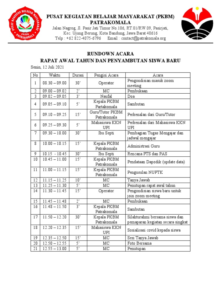 Rundown Acara Rapat Awal Tahun Tutor | PDF