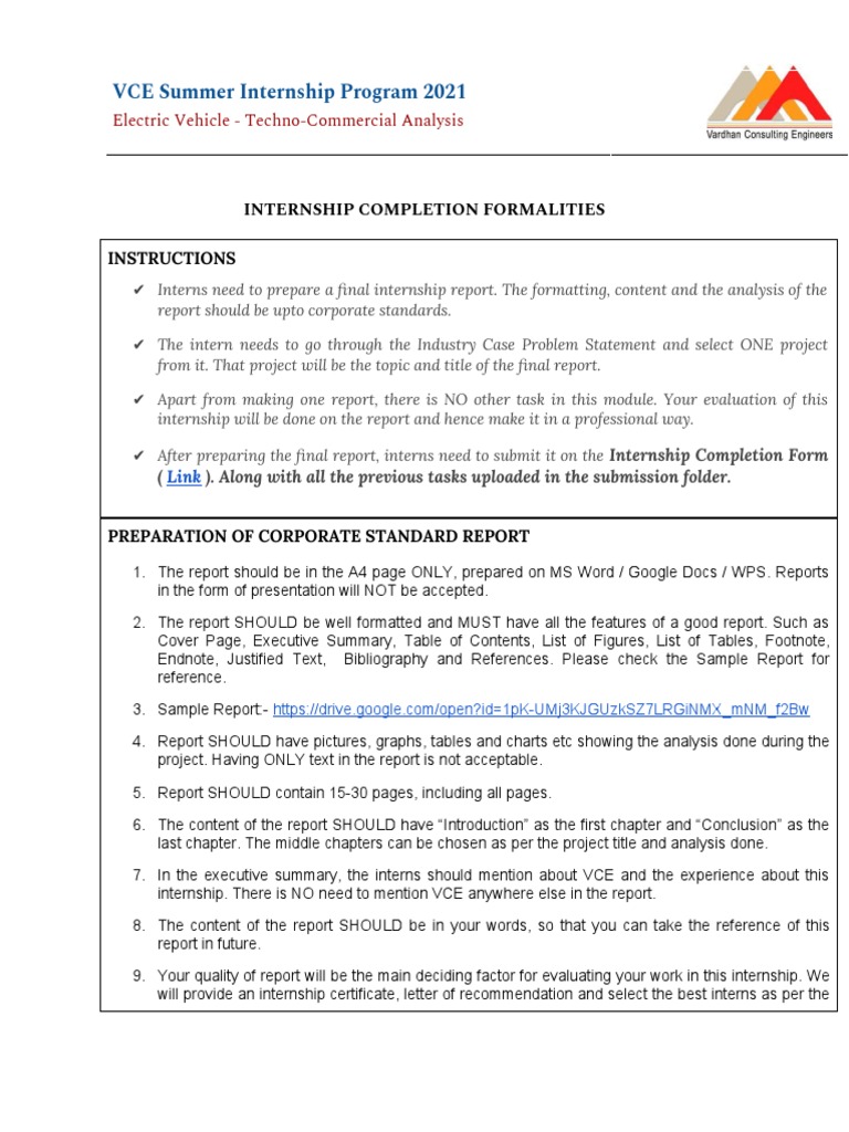 VCE Summer Internship Program 2021: Internship Completion Formalities ...