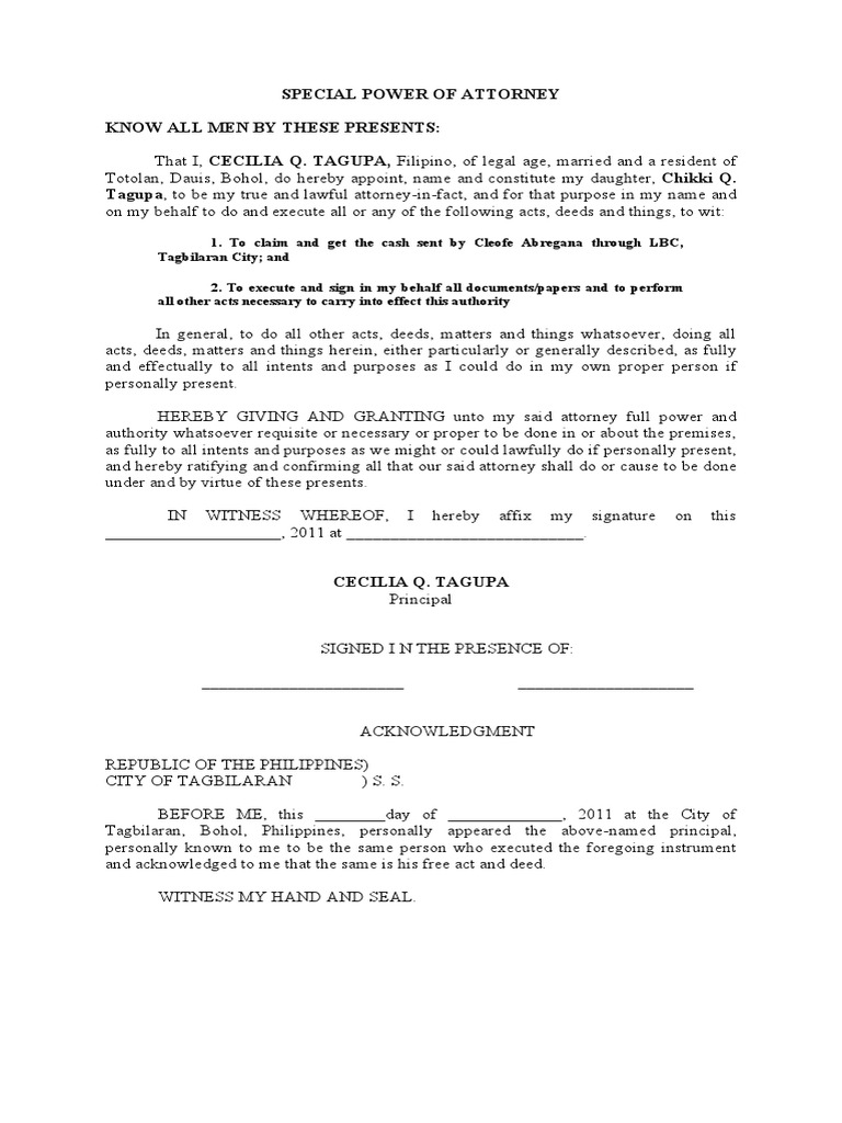 SPECIAL POWER OF ATTORNEY PRC | PDF | Power Of Attorney | Private Law