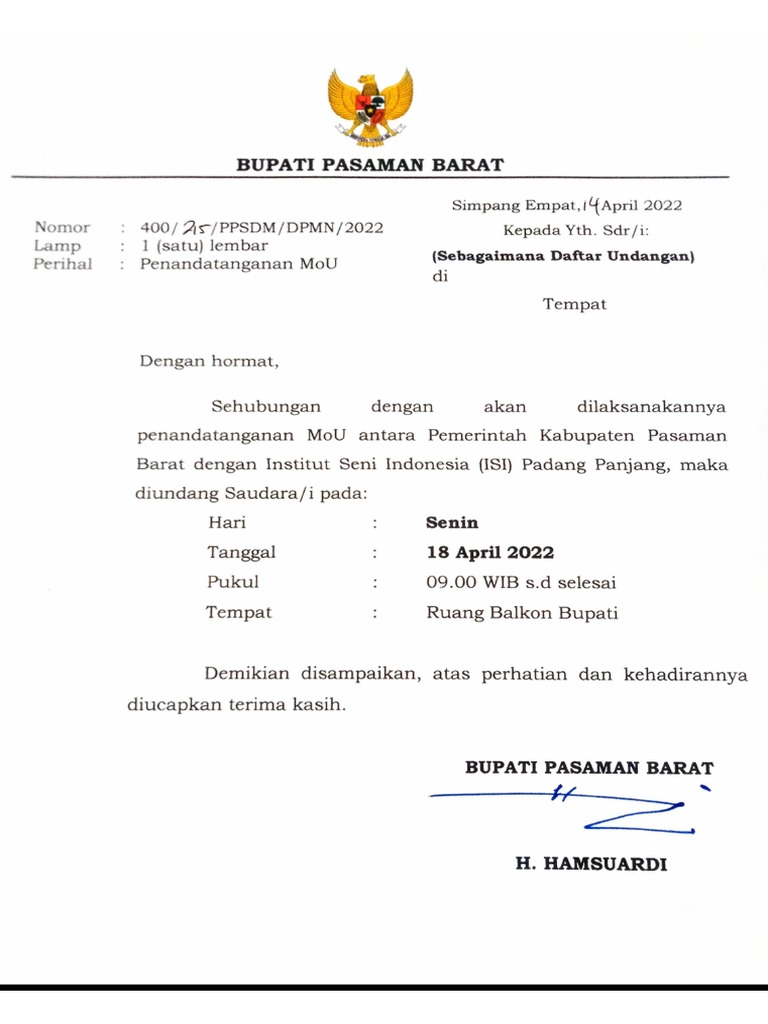 Undangan MOU Bupati | PDF