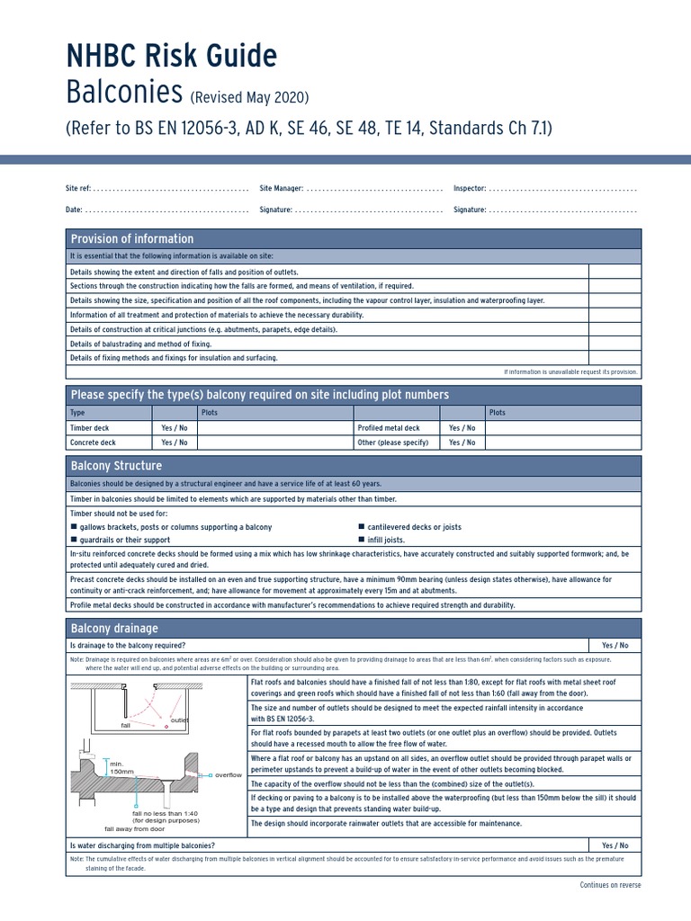 NHBC Risk Guide Balconies: (Refer To BS EN 12056-3, AD K, SE 46, SE 48 ...