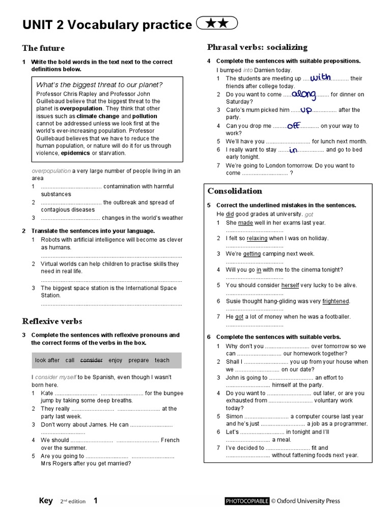 UNIT 2 Vocabulary Practice: The Future Phrasal Verbs: Socializing | PDF ...