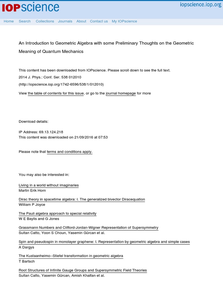 An Introduction To Geometric Algebra With Some Pre | PDF | Spacetime ...