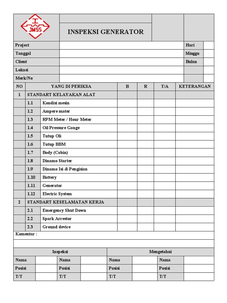 Form Checklist Inspeksi Genset | PDF