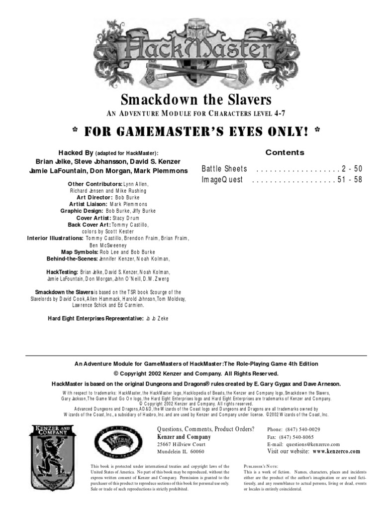 Hackmaster Smackdown The Slavers Battlesheet | PDF | Dungeons & Dragons | Role Playing Games