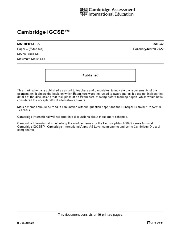 Cambridge IGCSE™: Mathematics 0580/42 February/March 2022 | PDF ...