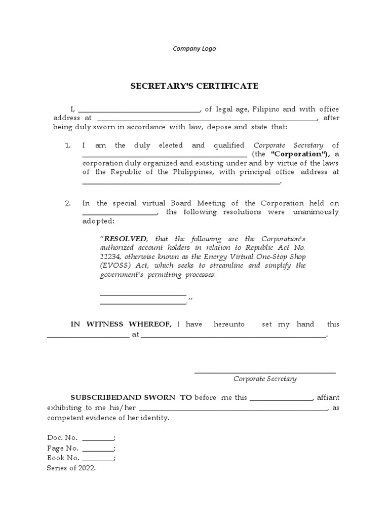 Secretary's Certificate | PDF
