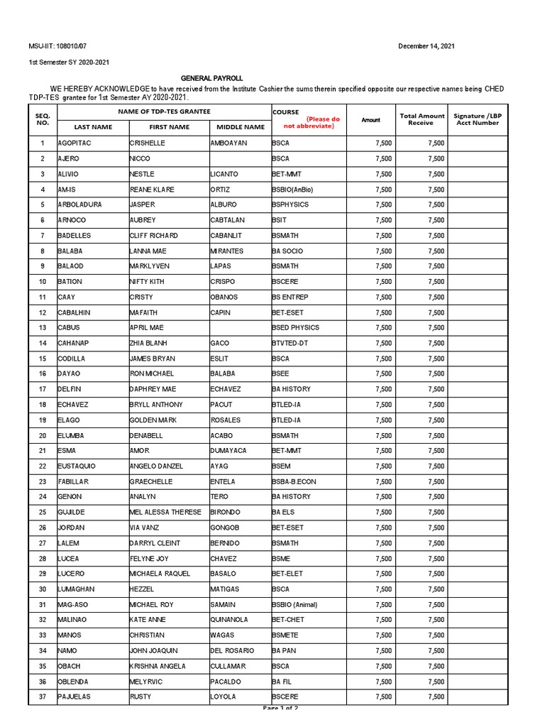 TDP-TES Cheque Ready For Release | PDF