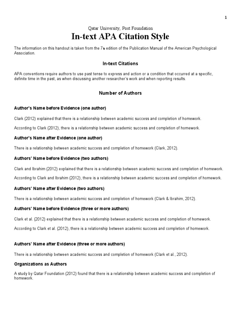 APA Quick In-Text Reference Sheet For Students | PDF | American ...
