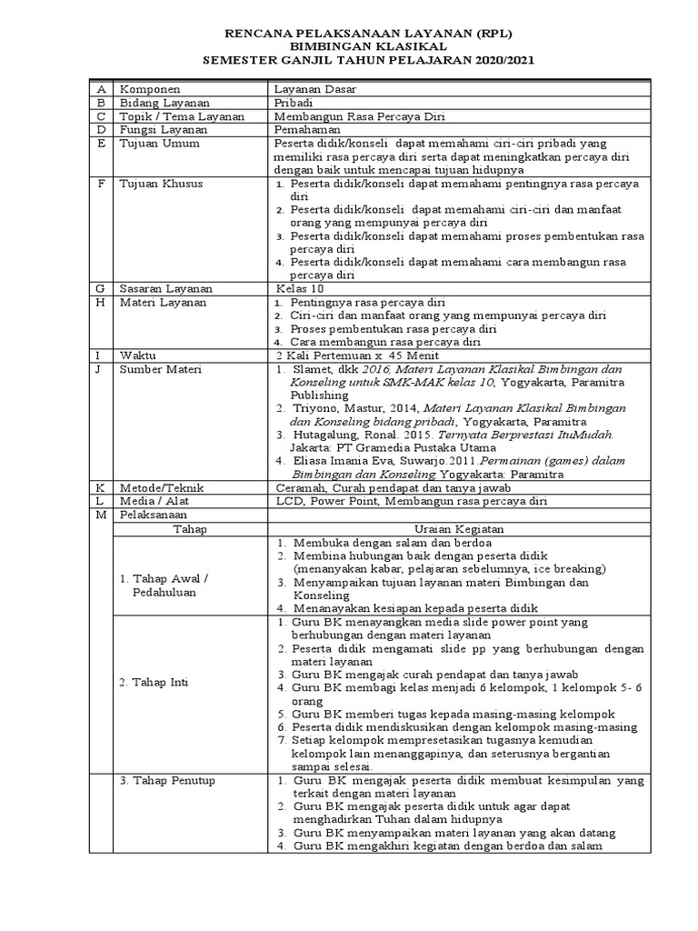 RPL Membangun Rasa Percaya Diri (Ganjil) 2019-2020 | PDF