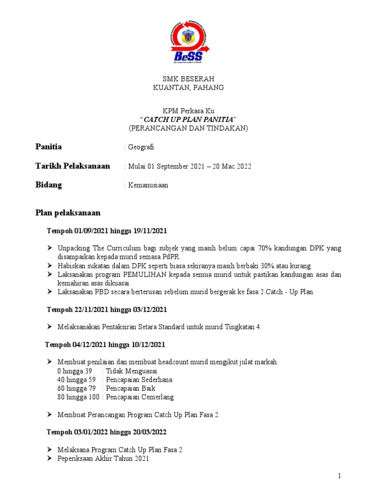 Pelaksanaan Catch Up Plan Panitia-GEOGRAFI T4 | PDF