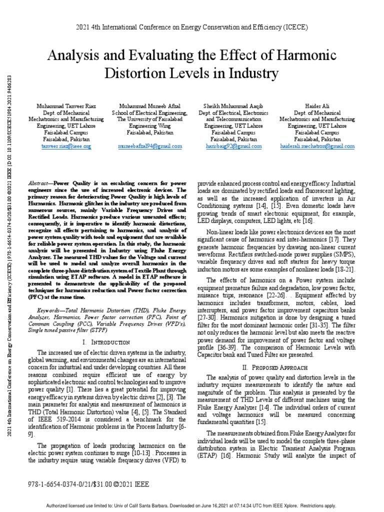 Analysis and Evaluating The Effect of Harmonic Distortion Levels in Industry | PDF | Electrical ...