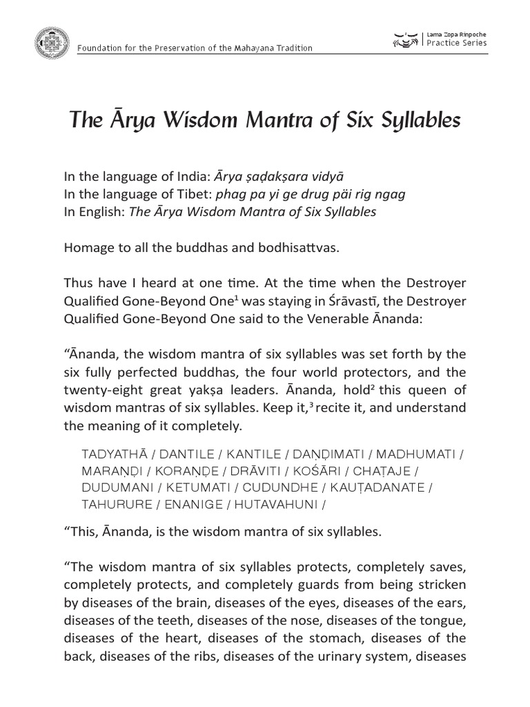 The Protection and Benefits of Reciting the Ārya Wisdom Mantra of Six ...