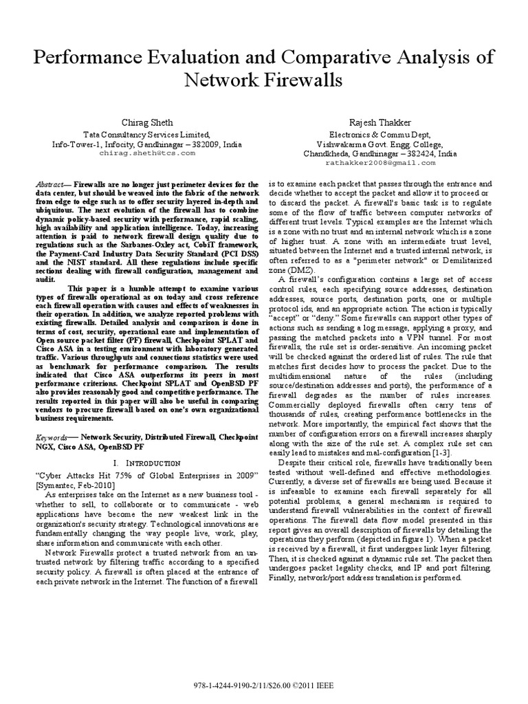 Performance Evaluation And Comparative Analysis Of Network Firewalls