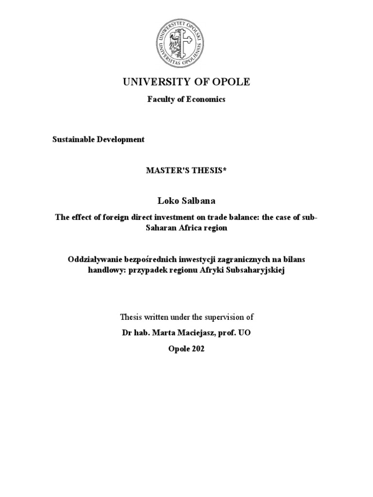 Fdi-Master's Thesis | PDF | Balance Of Trade | Balance Of Payments