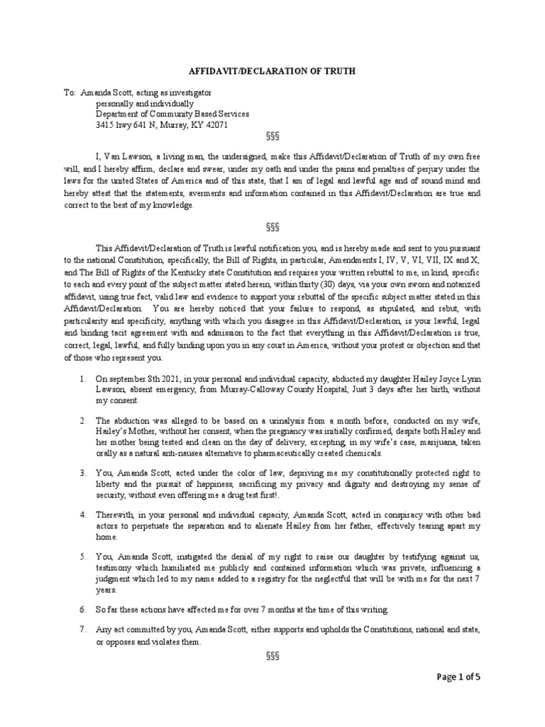 Affidavit Declaration of Truth | PDF | Affidavit | Notary Public