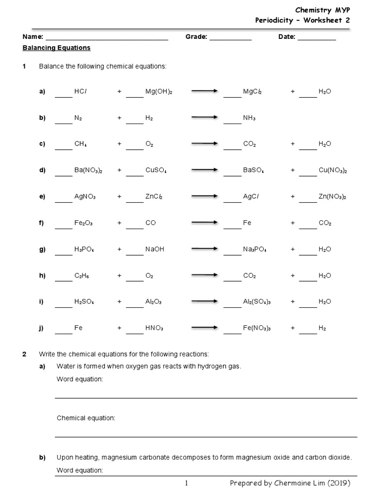 Writing Chemical Equation Worksheet Doc Student Chemical Equations ≡