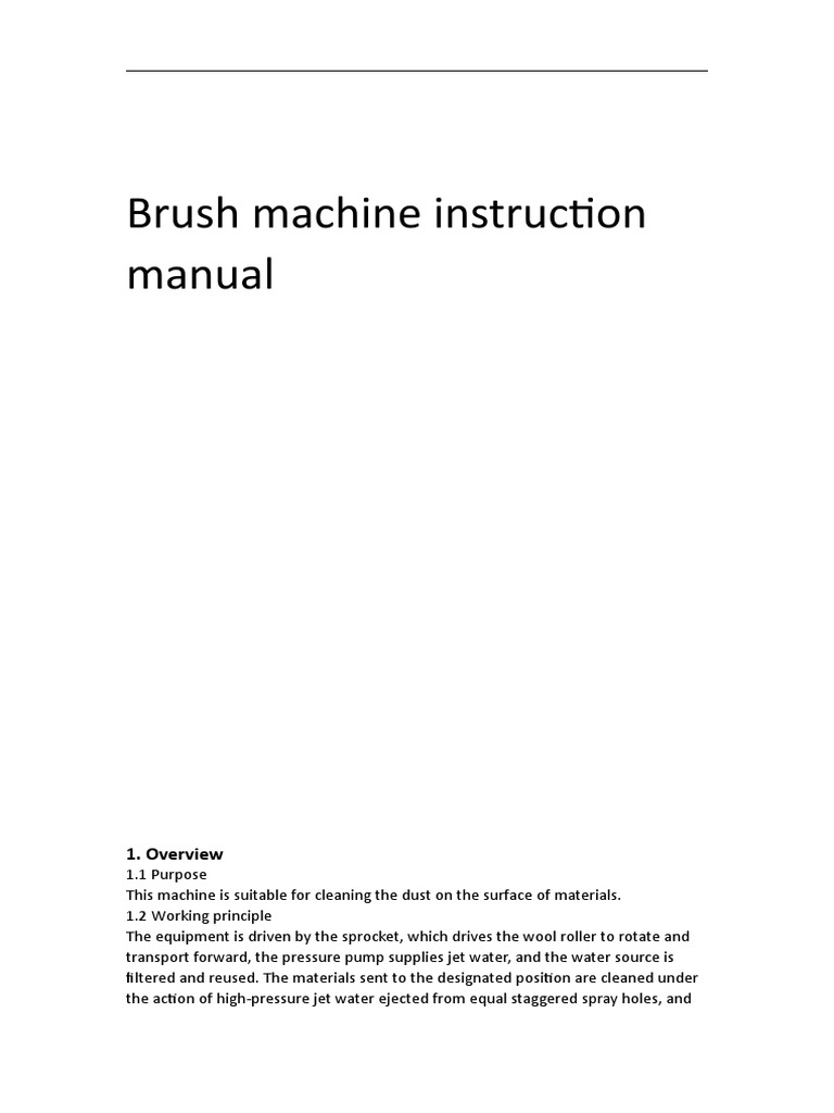 Brush Machine Instruction Manual | PDF | Pump | Water