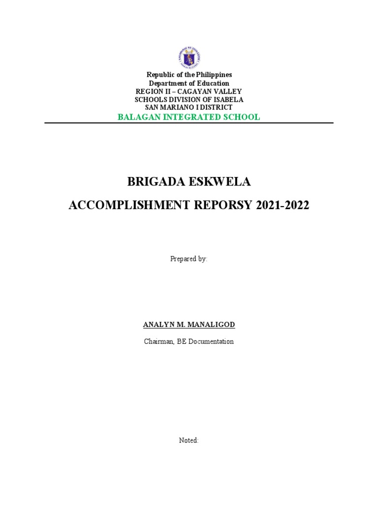 2022 Brigada-Eskwela-Accomplishment-Report | PDF | Cognition | Learning