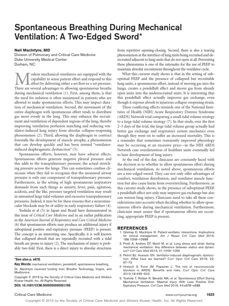 Spontaneous Breathing During Mechanical Ventilation: A Two-Edged Sword ...