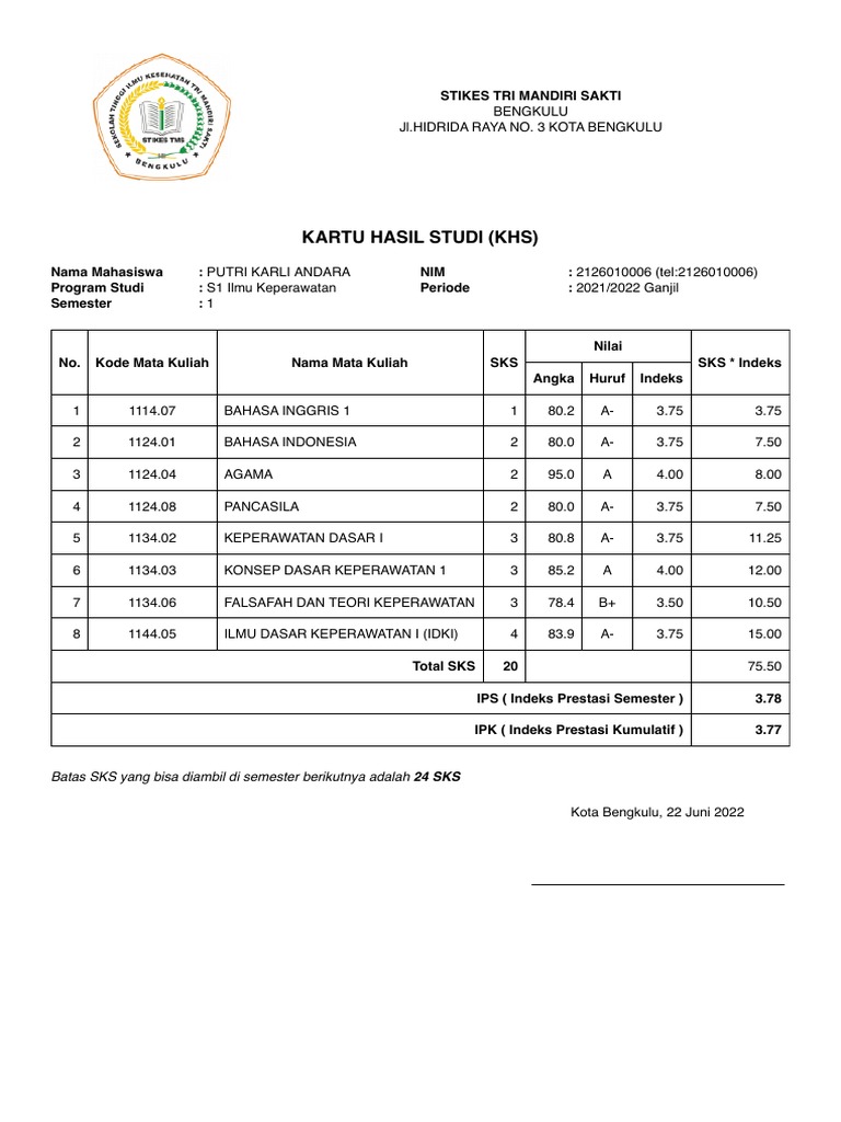 Cetak Laporan KHS Mahasiswa 2 | PDF