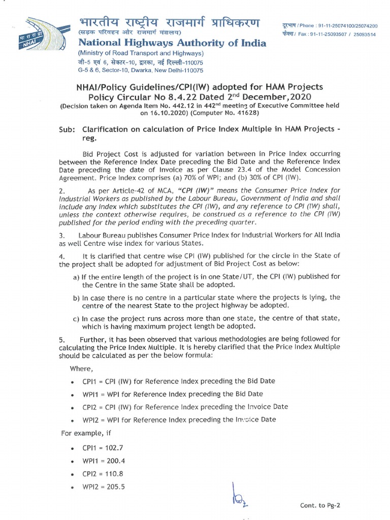 Policy CIrcular No. 8.4.22 Price Variation - HAM Mode | PDF