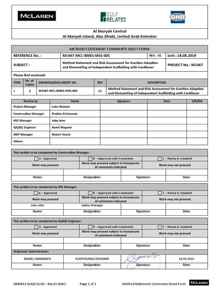 2 Method Statement Comments Sheet - BROGAN r2 | PDF