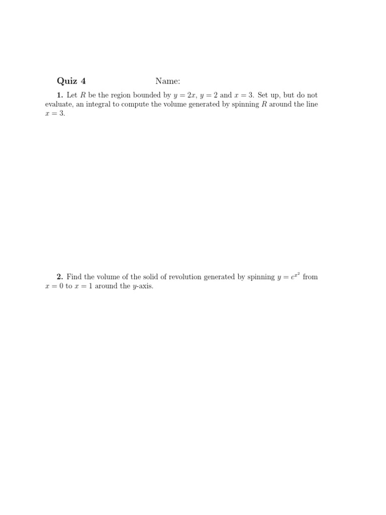 Volume of Revolution Quiz | PDF | Science & Mathematics