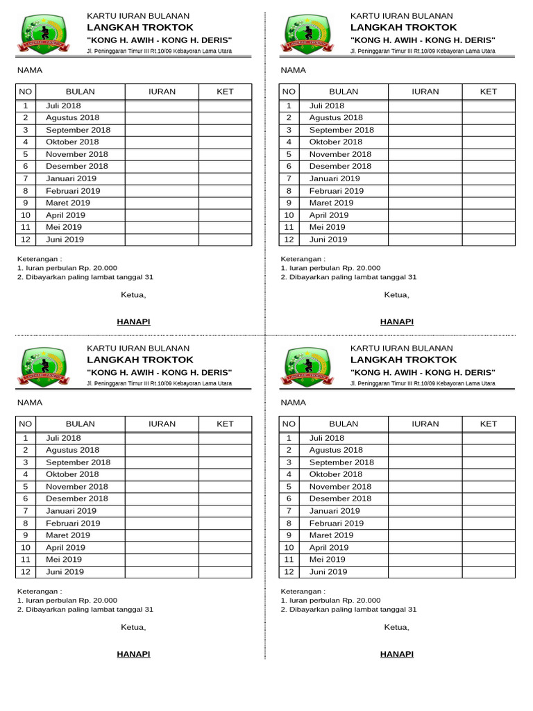 Format Kartu Iuran | PDF