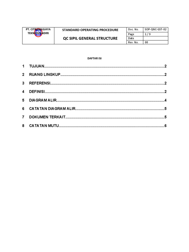 STANDAR OPERASI PROSEDUR QUALITY CONTROL STRUKTUR SIPIL UMUM | PDF