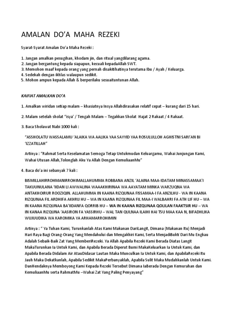 Amalan Doa Maha Rezeki | PDF
