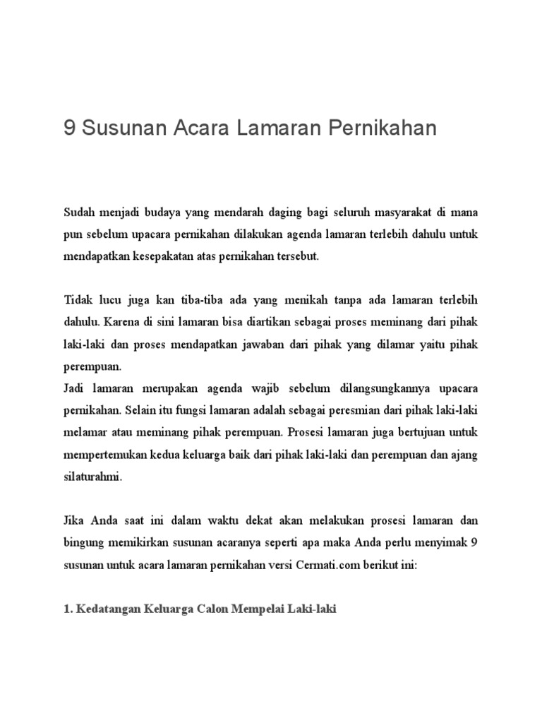 9 Susunan Acara Lamaran Pernikahan | PDF