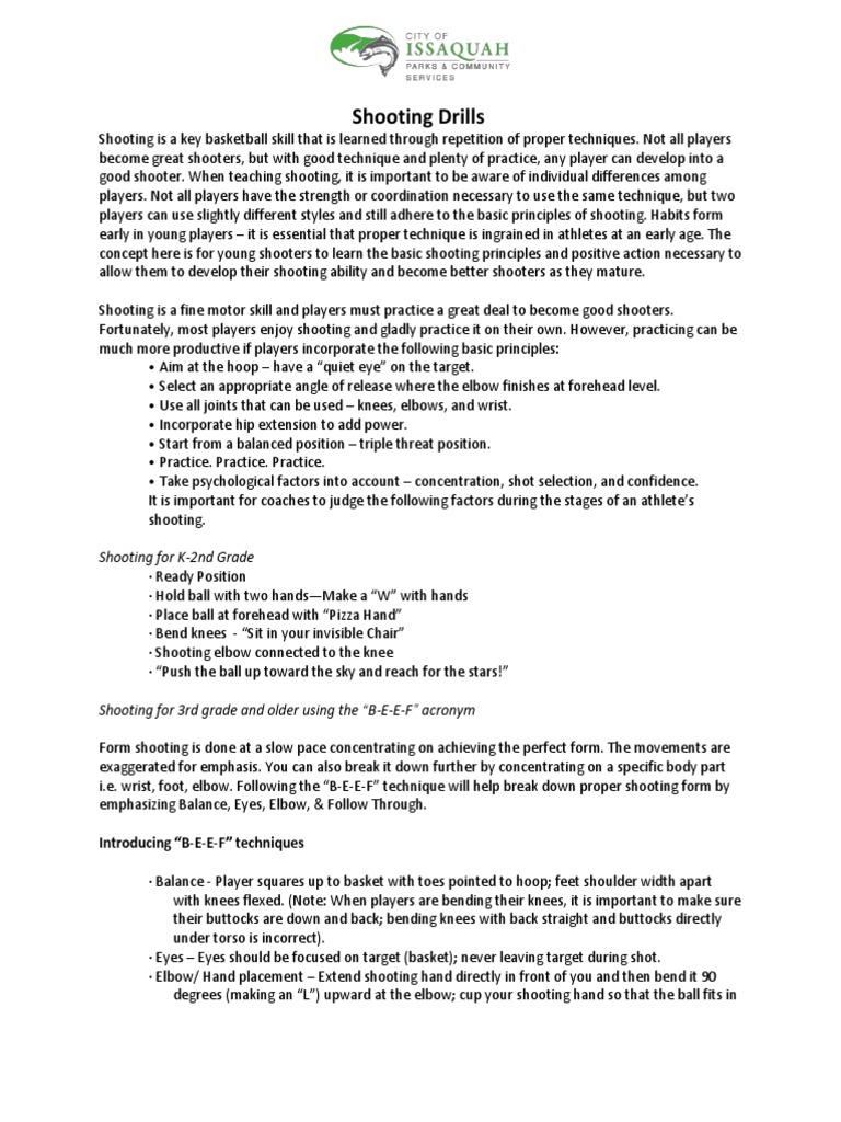 Shooting Drills: Shooting For K-2nd Grade | PDF | Sports | Ball Games