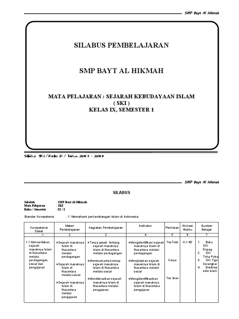 Silabus SKT Tahun 2017 - 2018 | PDF