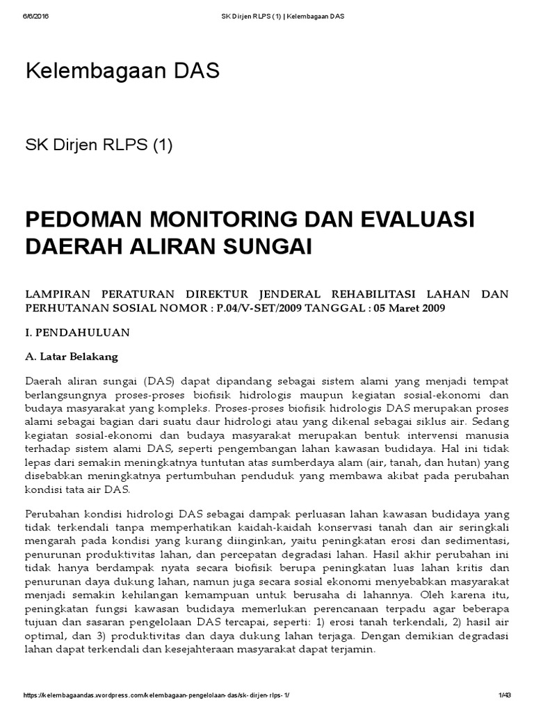 SK Dirjen RLPS (1) - Kelembagaan DAS | PDF